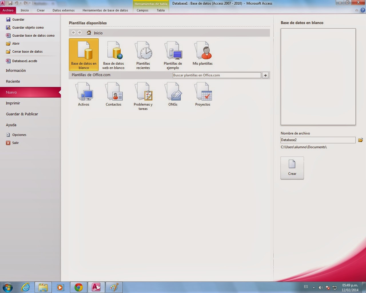 458: hoja de inicio access