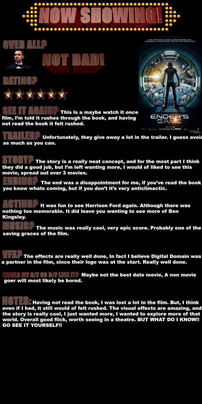 MOVIE REVIEWS : ENDERS GAME REVIEW