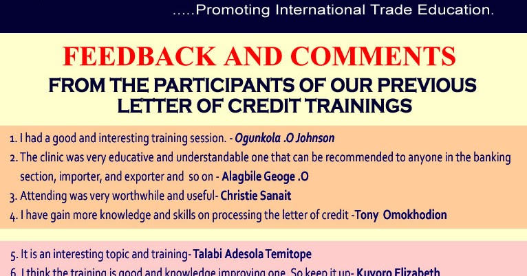 FEEDBACK AND COMMENTS OF LC TRAINING TradeInfoPortal feedback-and-comments-of-lc-training-tradeinfoportal