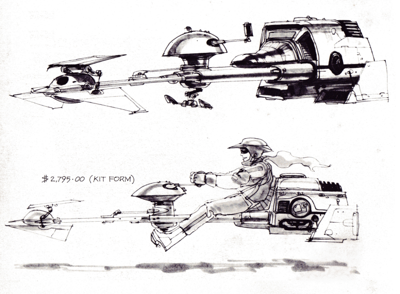 STAR WARS EPISODE VI: RETURN OF THE JEDI Speeder Bike Concept Art by Joe Johnston, Nilo Rodis ...