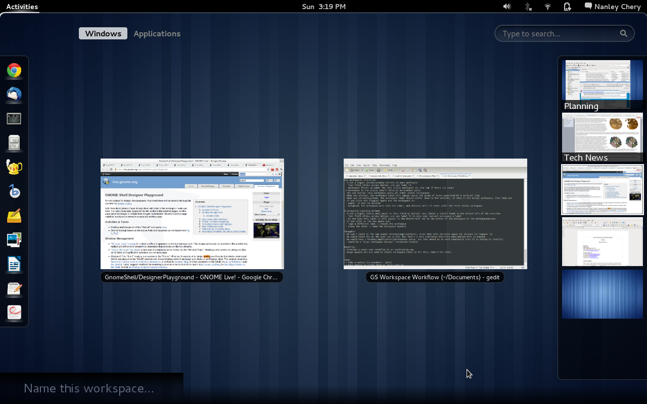 GNOME Shell Labeled Workspaces Mockup ~ Web Upd8: Ubuntu / Linux blog
