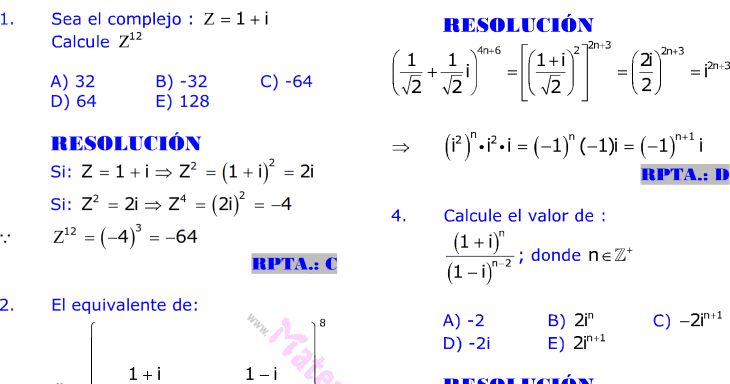 NÚMEROS COMPLEJOS EJERCICIOS RESUELTOS ~ MATEMATICAS PROBLEMAS RESUELTOS
