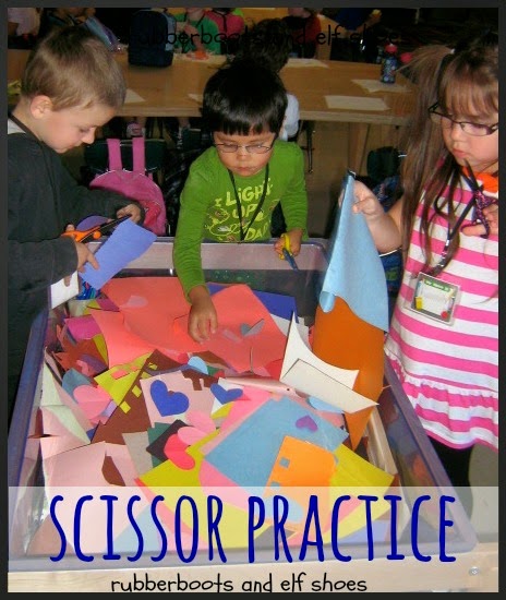 fine motor skills: scissor practice - rubber boots and elf shoes