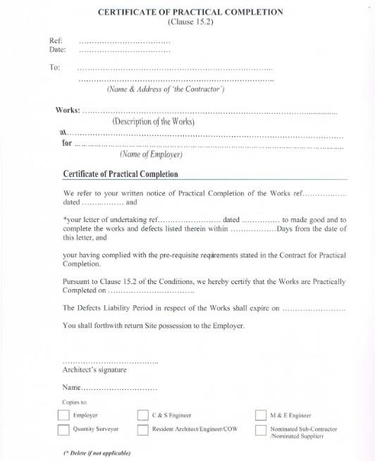 Certificate Of Practical Completion Malaysia Sample Certificate Of Practical Completion Malaysia Sample
