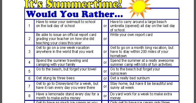 Classroom Freebies: Would You Rather Questions for the End of the Year