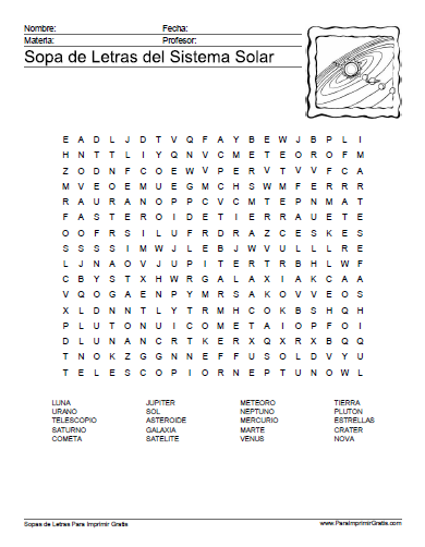 SISTEMA SOLAR : Resuelve la siguiente sopa de letras