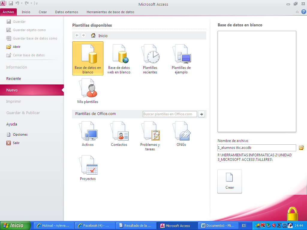 MICROSOFT ACCESS: INICIO