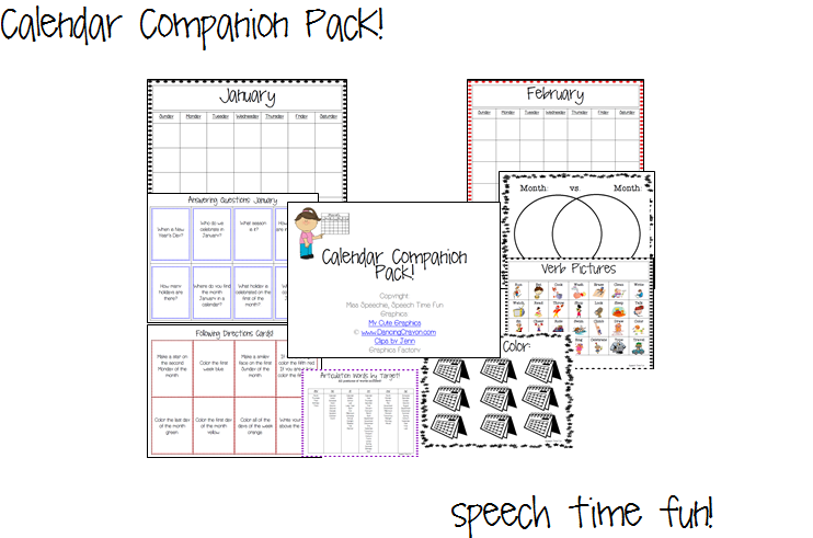 Calendar Companion Pack! ((AND GIVEAWAY!!)) - Speech Time Fun: Speech ...
