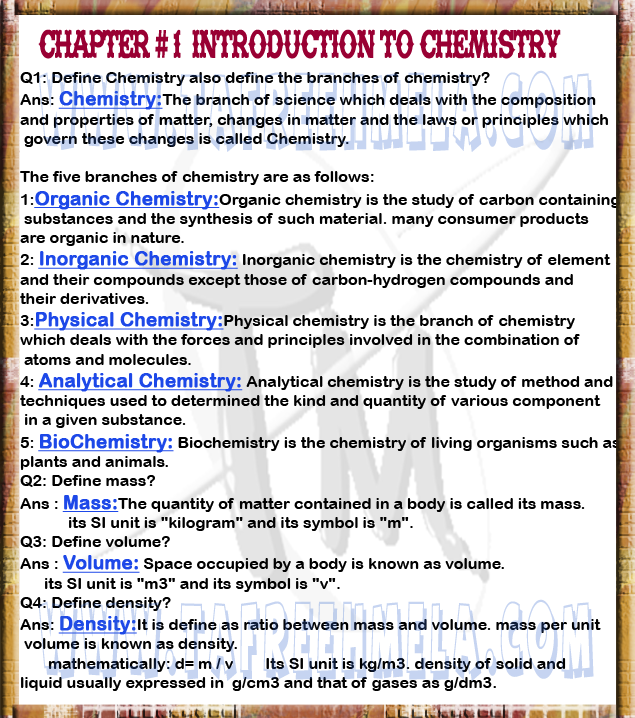 9Th Class Chemistry Chapter 1 Notes | Gul Model Science College Jacobabad 9Th Class Chemistry Chapter 1 Notes | Gul Model Science College Jacobabad
