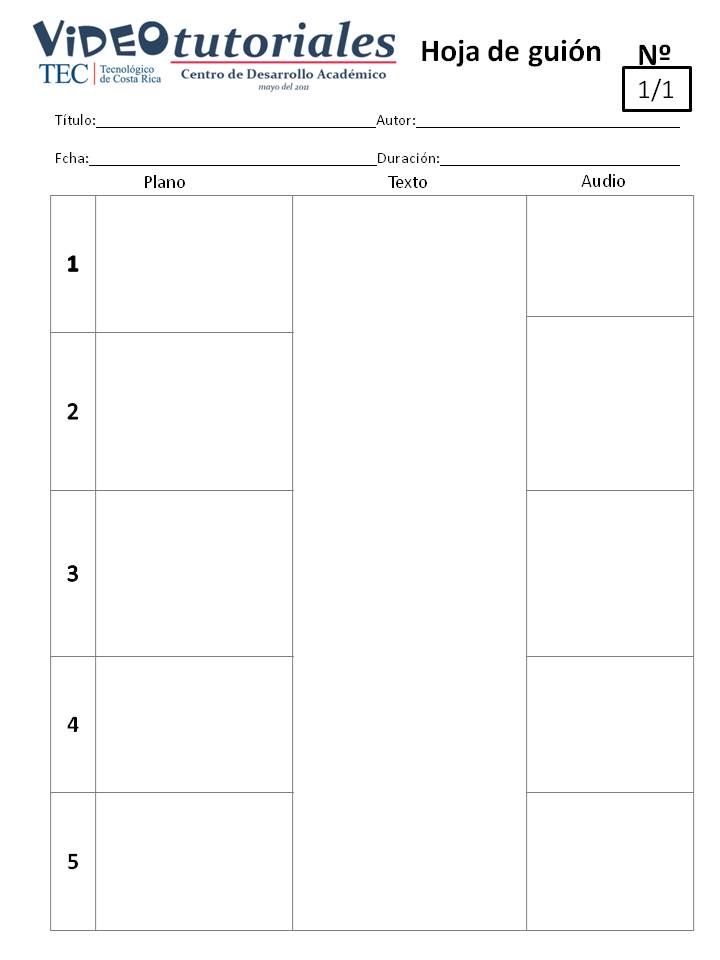 Videotutoriales: Hoja de guión, aspectos técnicos