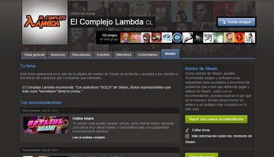 El Complejo Lambda: ¡Ya somos mentores de Steam! ¡Anímate a seguirnos!