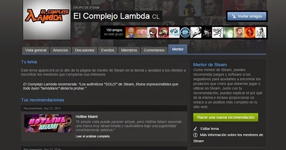 El Complejo Lambda: ¡Ya somos mentores de Steam! ¡Anímate a seguirnos!