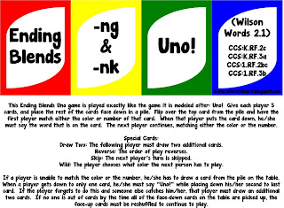 Ending Blends nk and ng Uno Game | sharing garing