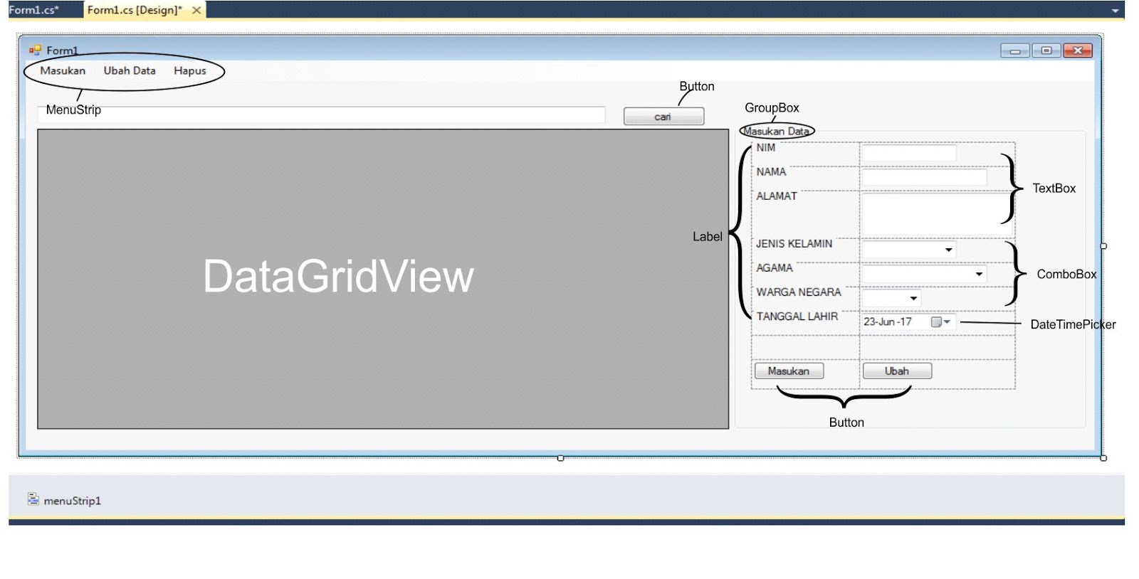 BibBob: Membuat Form data mahasiswa di Visual Studio 2010