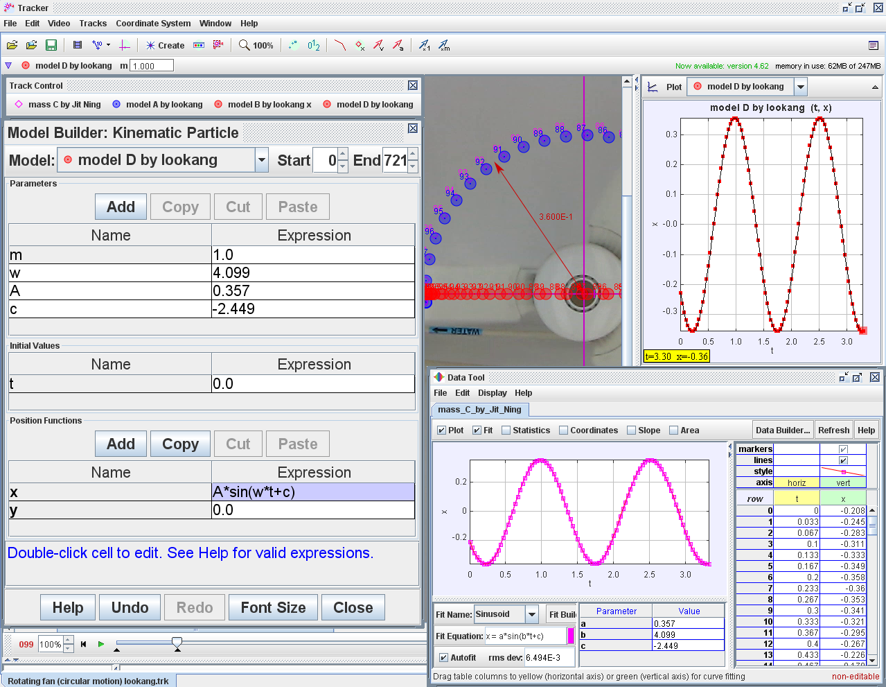 Open Source Physics @ Singapore: Tracker Modeling in Uniform Circular Motion of Fan