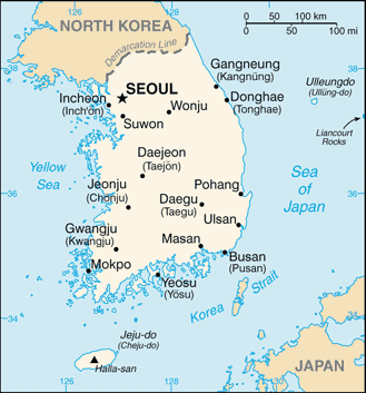 Kaart landen Noordoost-Azië: Kaart Zuid-Korea en Seoul Kaart landen Noordoost-Azië: Kaart Zuid-Korea en Seoul