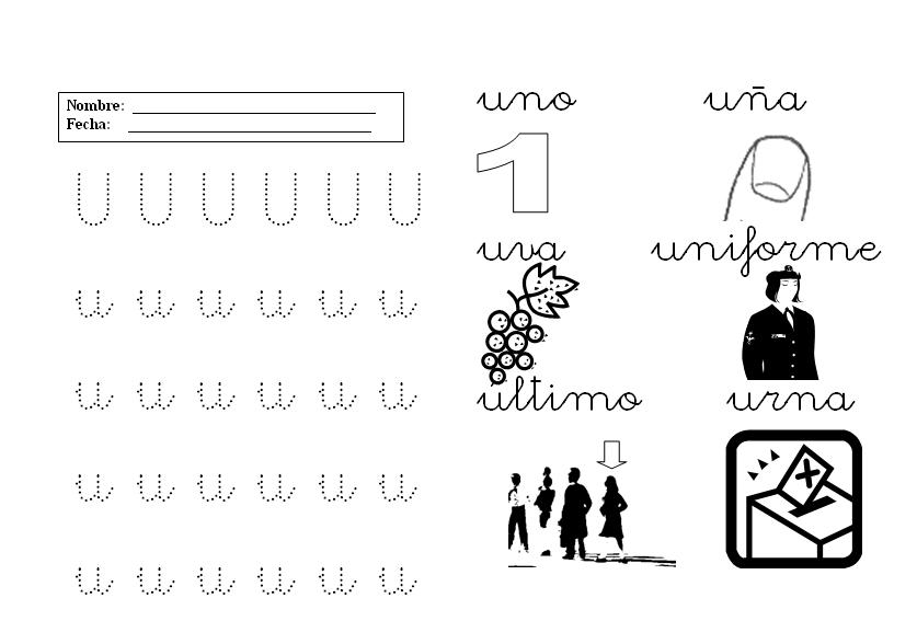 Fichas Infantiles: Fichas letra U