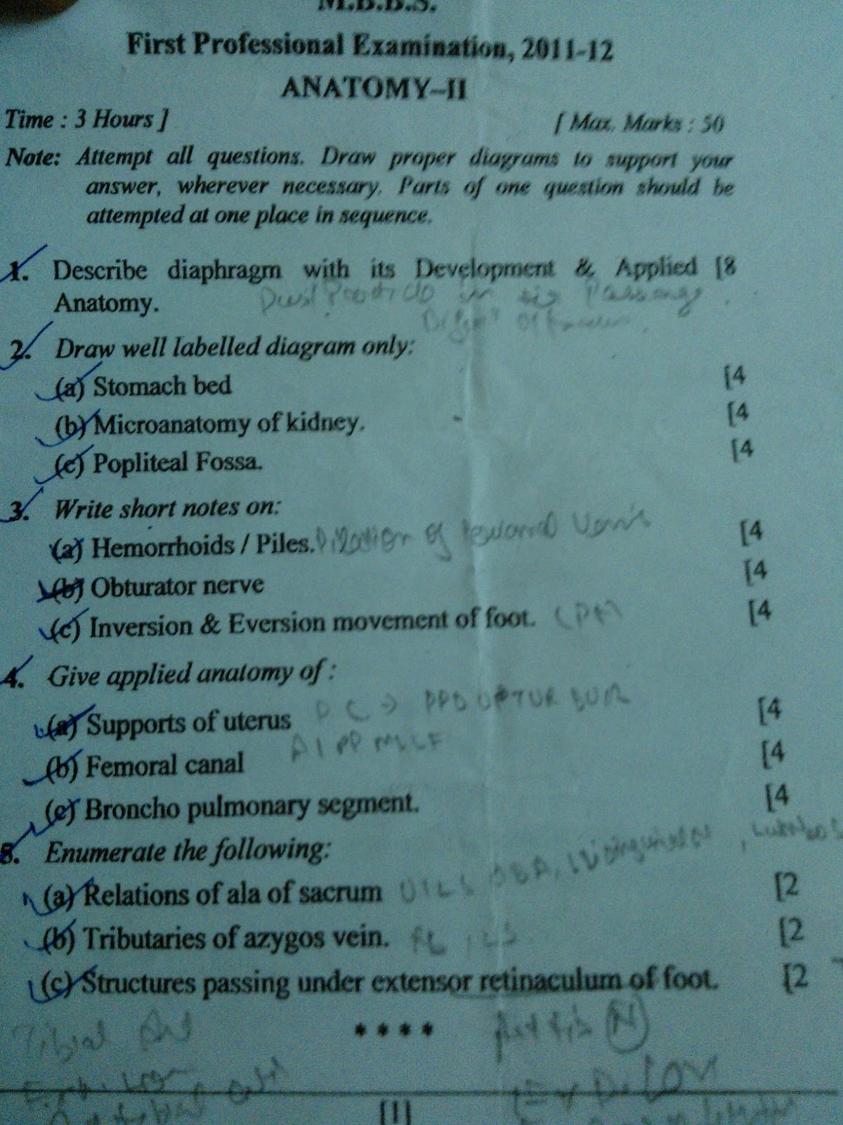 Anatomy Professional Exam 2011-12 | Anatomy | Mbbs 1st year Anatomy Professional Exam 2011-12 | Anatomy | Mbbs 1st year