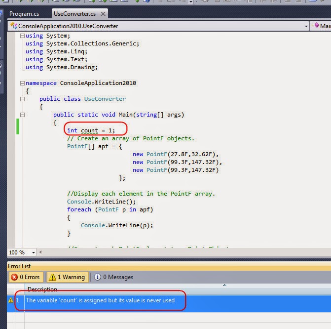 Suppress the warning messages in Visual Studio