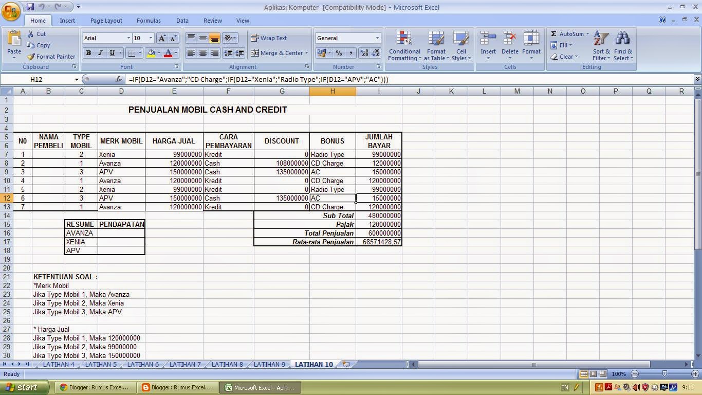 Rumus Excel 2014: Latihan Aplikom Excel