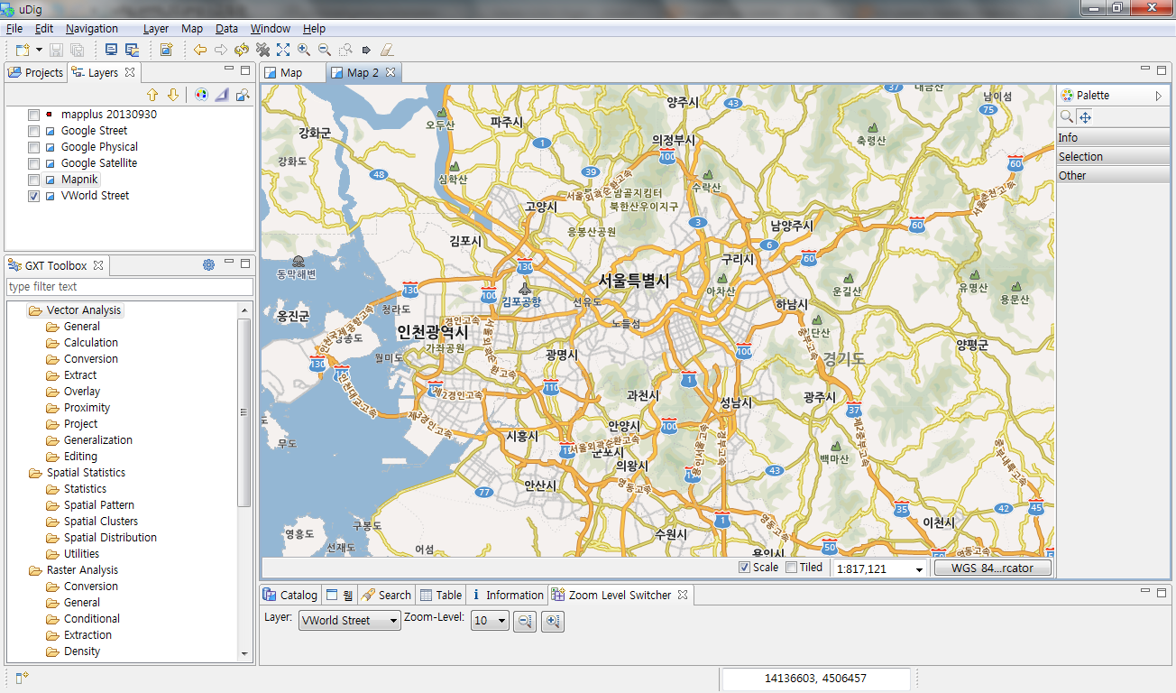 On Spatial: uDig에서 Web Map Tiles Services 레이어를 Zoom Level에 맞게 보기