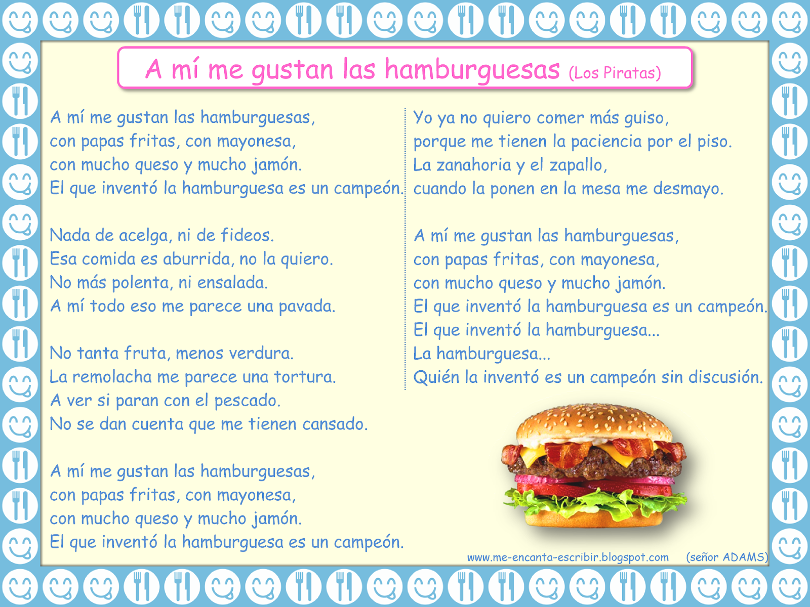 Me encanta escribir en español: Canción: A mí me gustan la hamburguesas ...