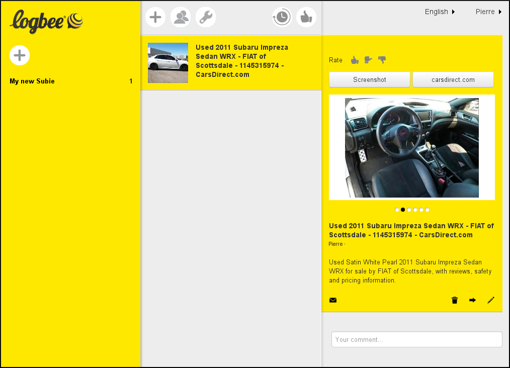 Logbee - Collect.Rate.Decide: My new Subie