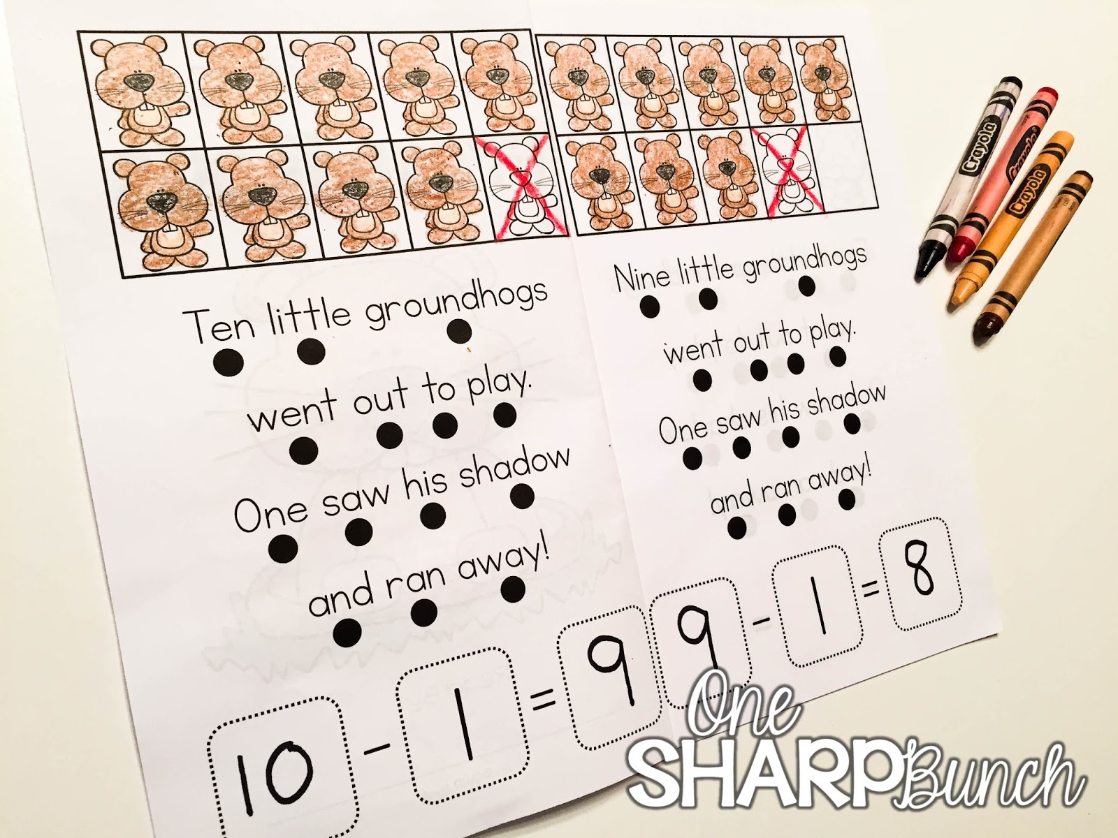 Groundhog Day Activities: Ten Grouchy Groundhogs Freebie - One Sharp Bunch