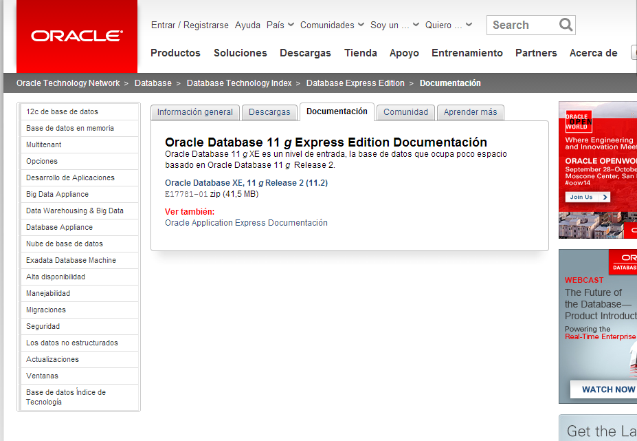 BASES DE DATOS RELACIONALES: PRACTICA No.1 Instalación de Base de Datos Oracle 11g XE.
