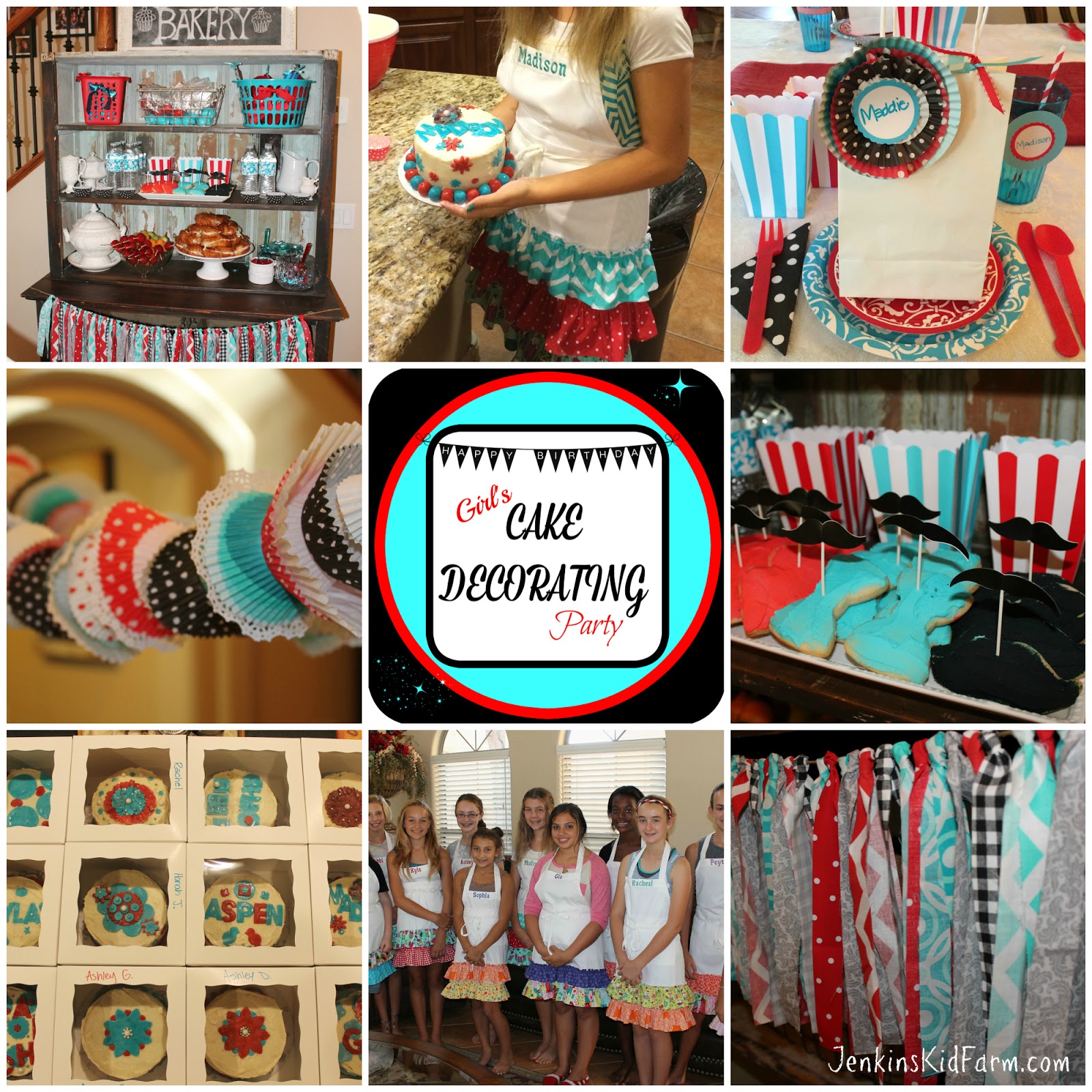 Jenkins Kid Farm: Girl's Red and Turquoise Cake Decorating Birthday Party