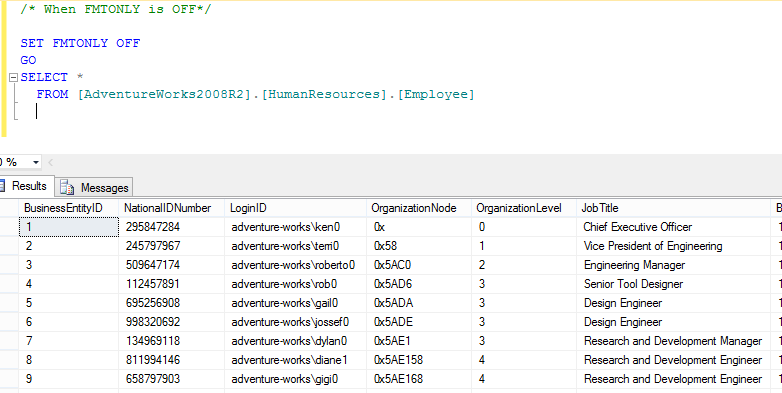 SP_DESCRIBE_FIRST_RESULT_SET to view result set metadata - Data to Analytics