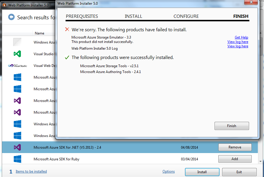 Windows Azure Storage Emulator failed to install