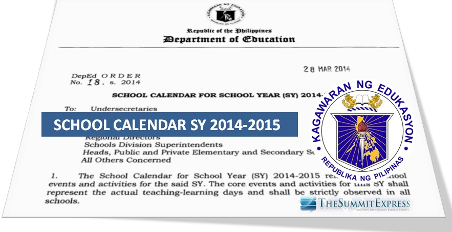 DepEd releases school calendar for SY 2014-2015; classes to open June 2