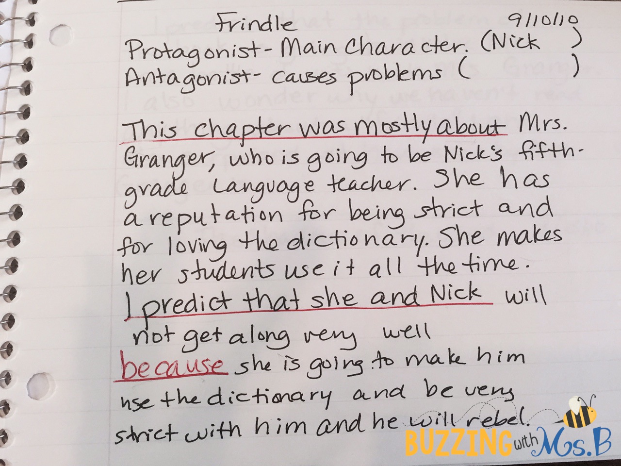 Reading response: Writing about characters - Buzzing with Ms. B