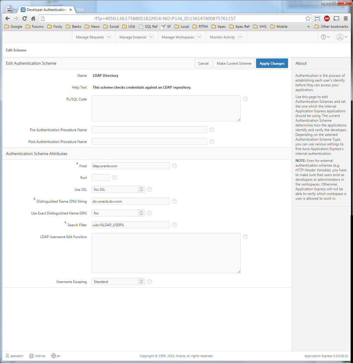 Grassroots Oracle: APEX 5 Change Workspace Authentication Grassroots Oracle: APEX 5 Change Workspace Authentication