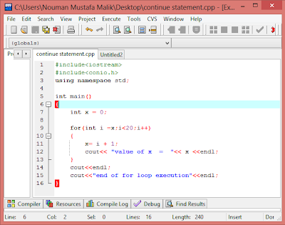Information: How to Use Continue Statement Using C++ Language in DEV C++