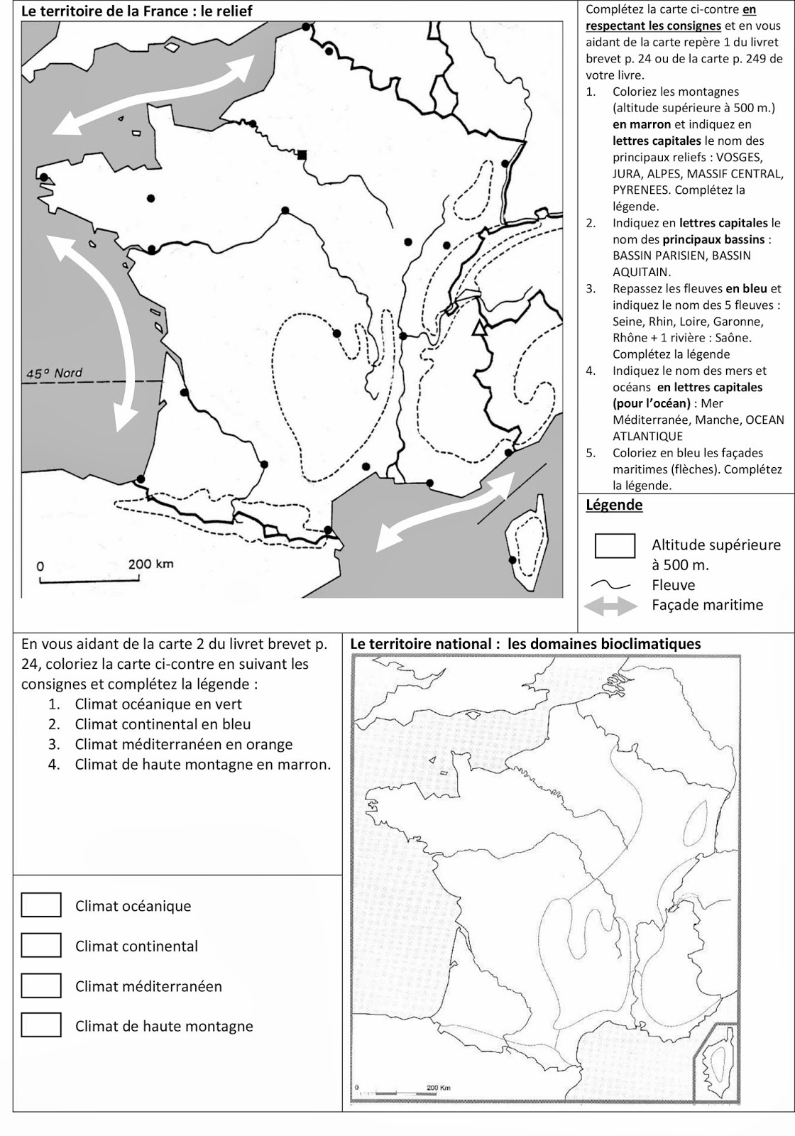 Histoire géo à Balzac: Cartes repères : la France, relief et climats Histoire géo à Balzac: Cartes repères : la France, relief et climats