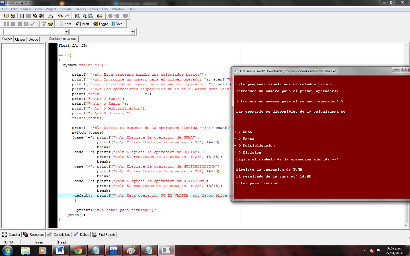 Introducción a la Programación: Programa de Calculadora basica