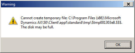 Dynamics Ax Blog: Ax 2009 disk full error
