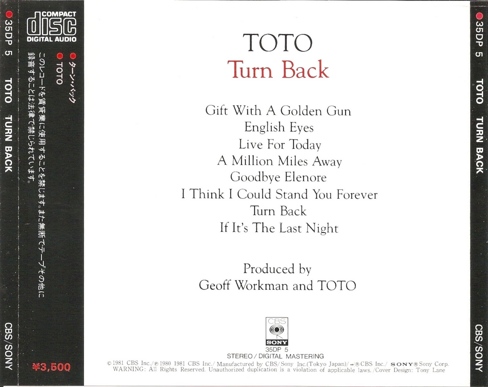 The First Pressing CD Collection: Toto - Turn Back