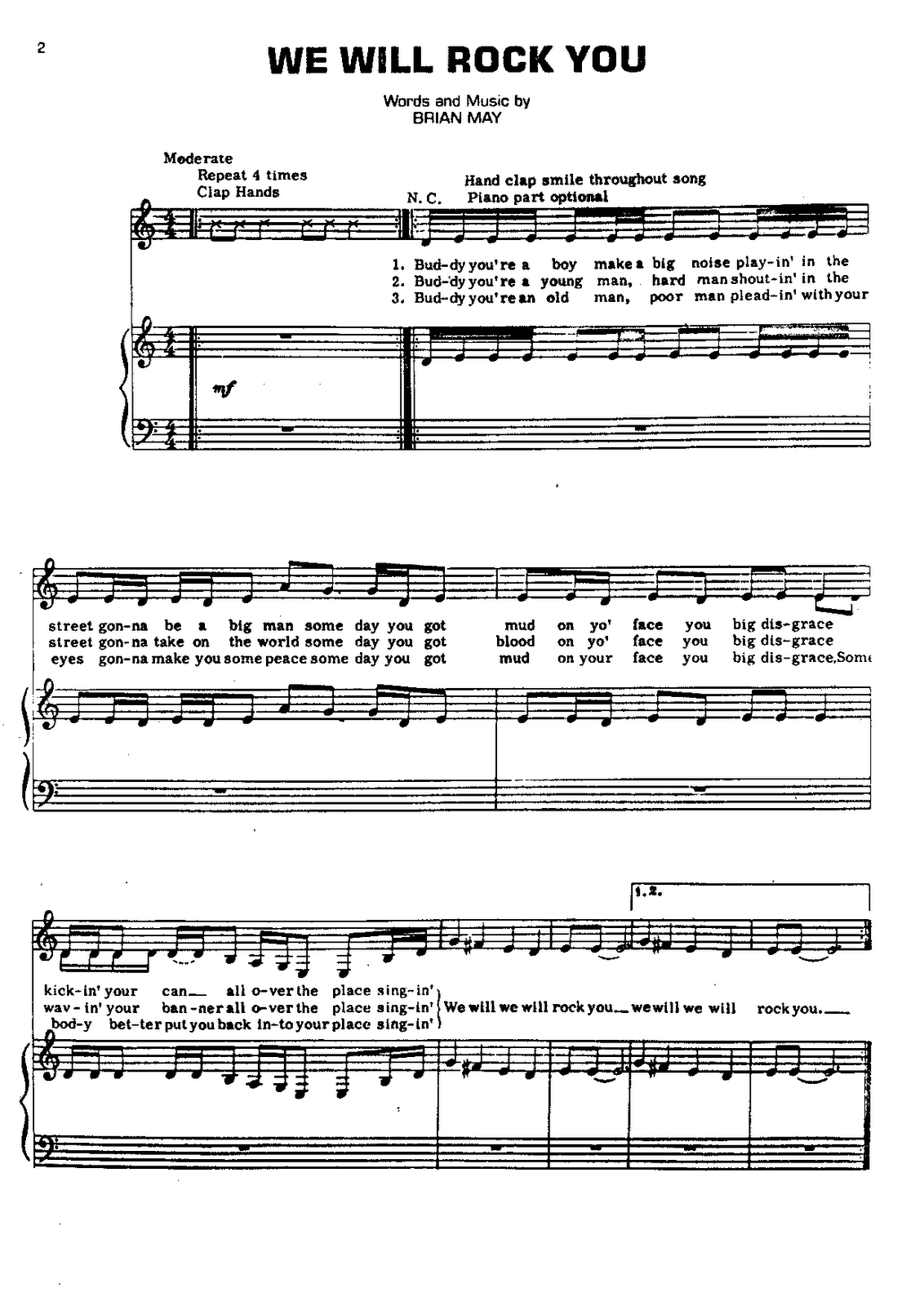 Partitura para piano de We Will Rock You de Queen | Partituras de piano ...