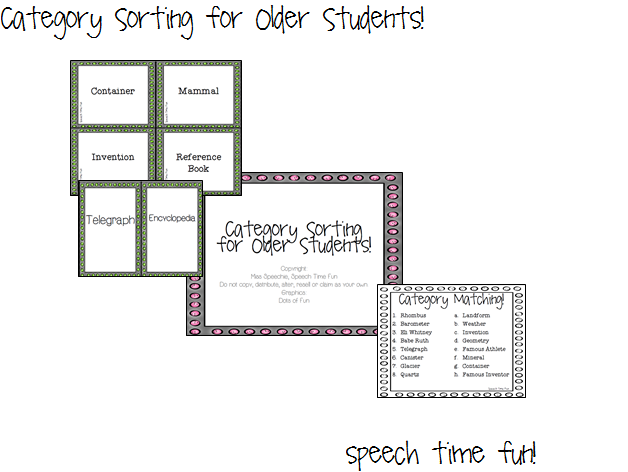 Category Sorting for Older Students! - Speech Time Fun: Speech and ...