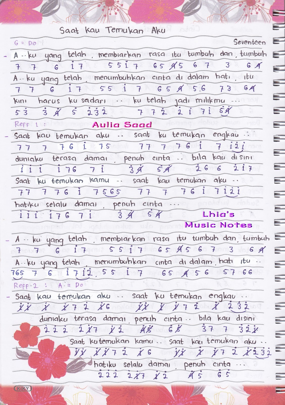 Not Angka : Seventeen – Saat Kau Temukan Aku | Lhia's Music Notes Not Angka : Seventeen – Saat Kau Temukan Aku | Lhia's Music Notes