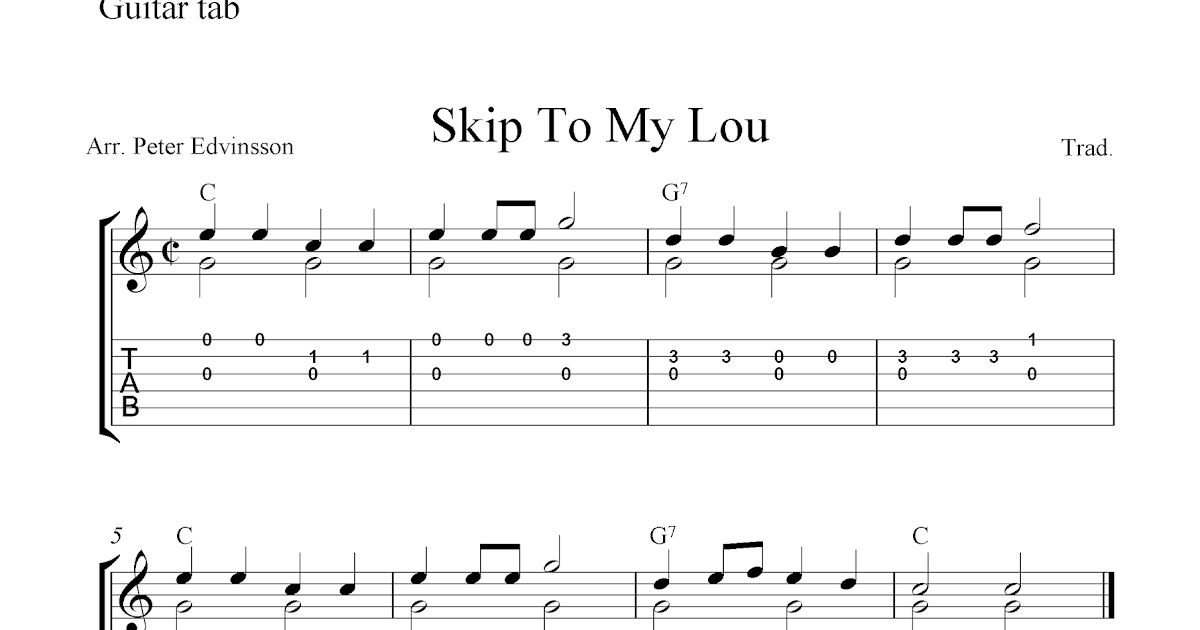 Skip To My Lou, easy free guitar tabs sheet music solo