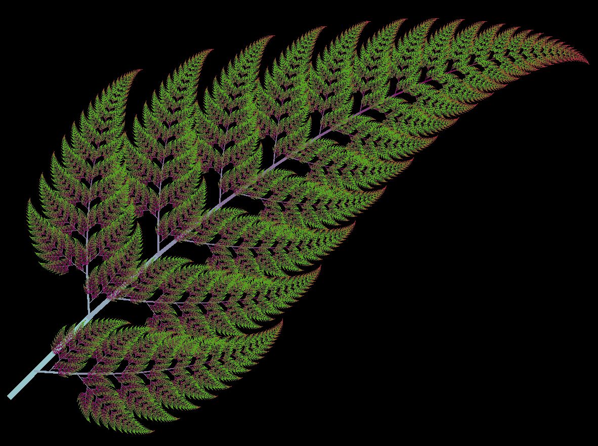 Toying with Barnsley's fractal fern (recursive vector version, not probabilistic)