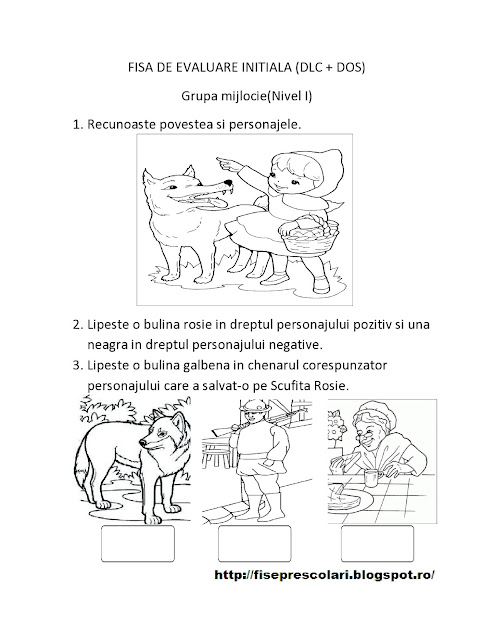 FISE de Evaluare Initiala grupa MIJLOCIE - DS - DLC - DOS :: Fise de lucru - gradinita