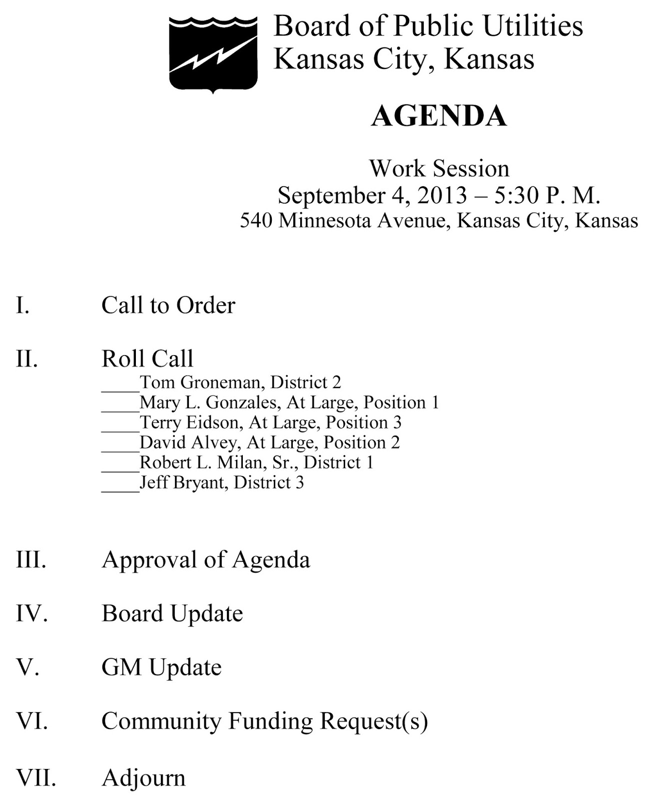 Kansas City Kansan: AGENDA: Sept. 4 BPU work session Kansas City Kansan: AGENDA: Sept. 4 BPU work session