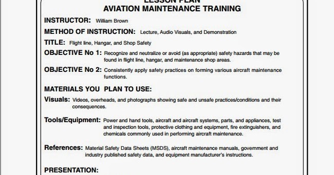 ARQUIVO DA AVIAÇÃO: PLANO DE AULA - AVIATION MAINTENANCE TRAINING