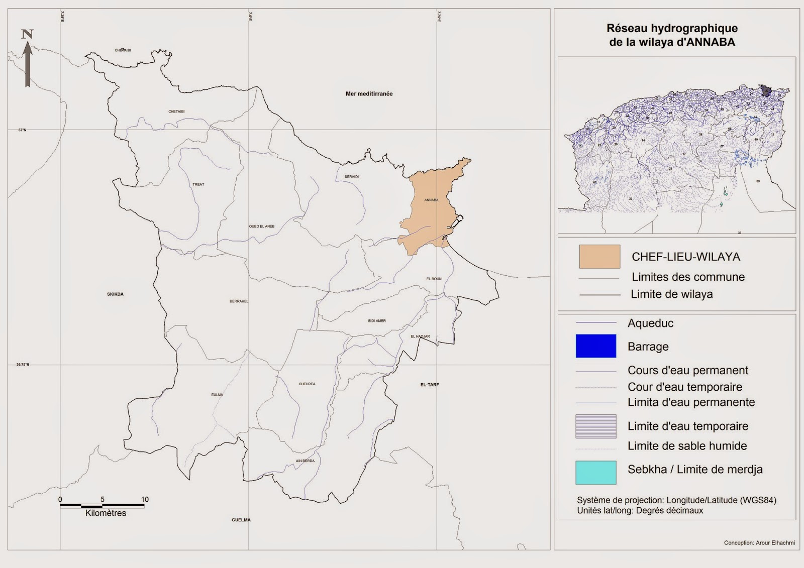 Découpage administratif de l'Algérie & Monographie: Carte du réseau hydrographique de la wilaya ...