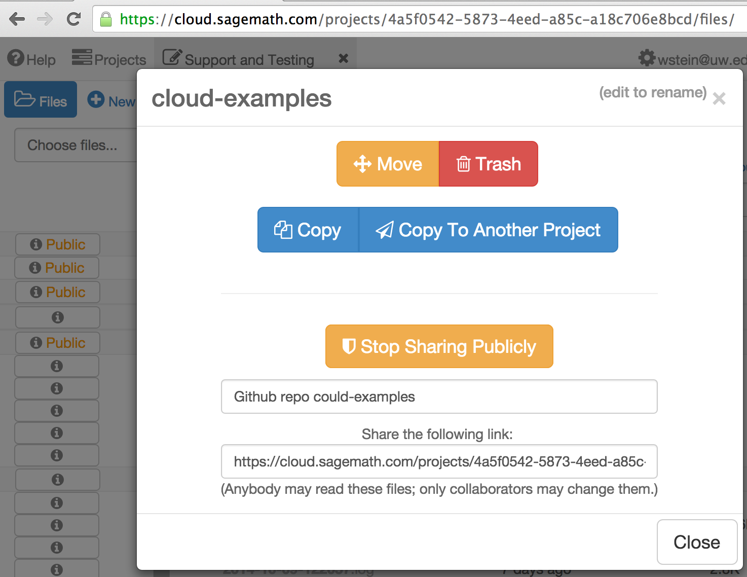 Sage: Open Source Mathematics Software: Public Sharing in SageMathCloud, Finally